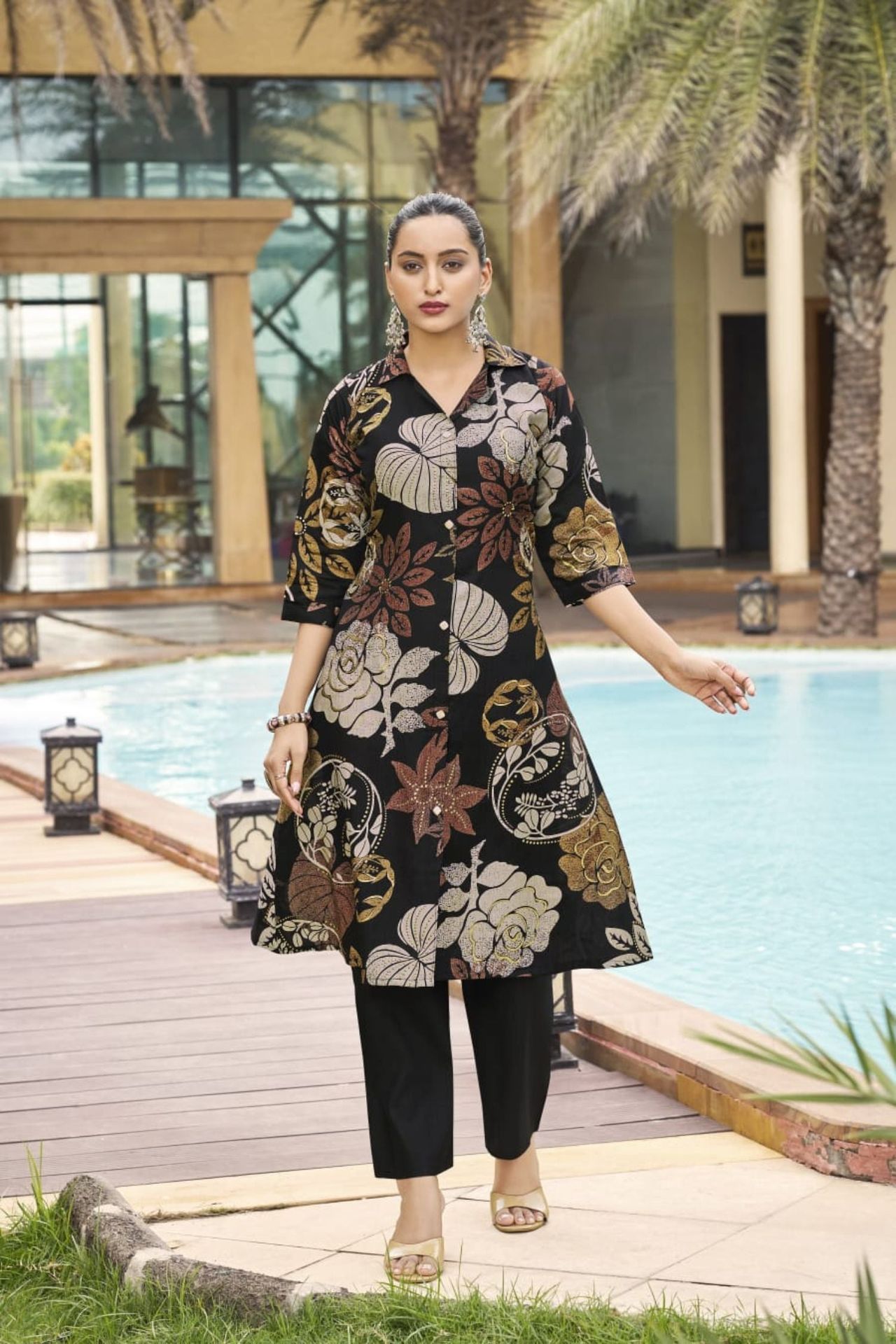 Buy Elegant Black Cotton Cord Set With Modern Printed Design on ...